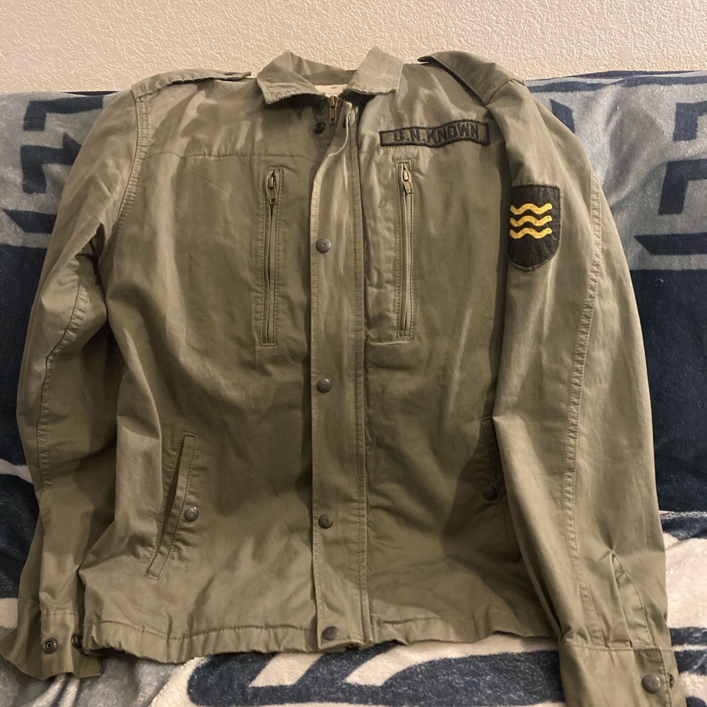 Zara Man Denim Military Army Jacket U.N.Known Size La… - Gem